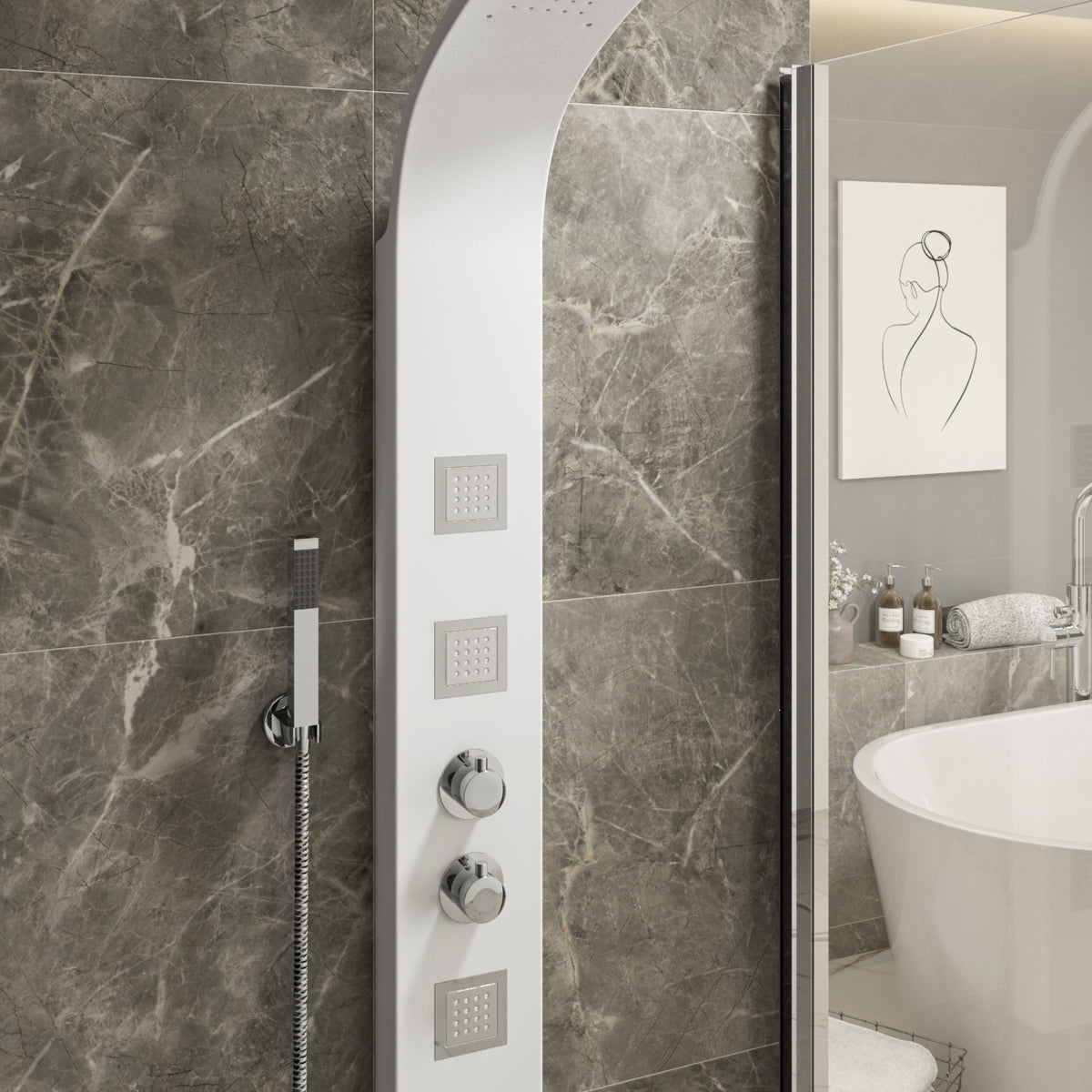 Luna | Thermostatic Shower Panel with Jets | Matt White – House of Verossi